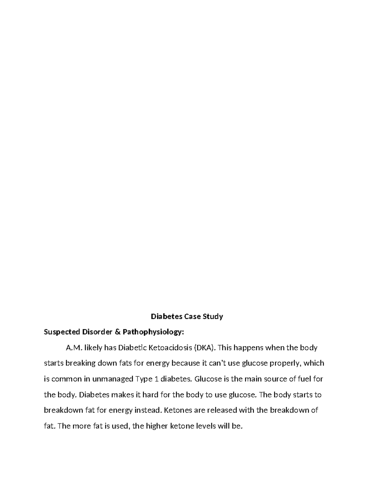 Diabetes Case Study 111023 - Diabetes Case Study Suspected Disorder ...