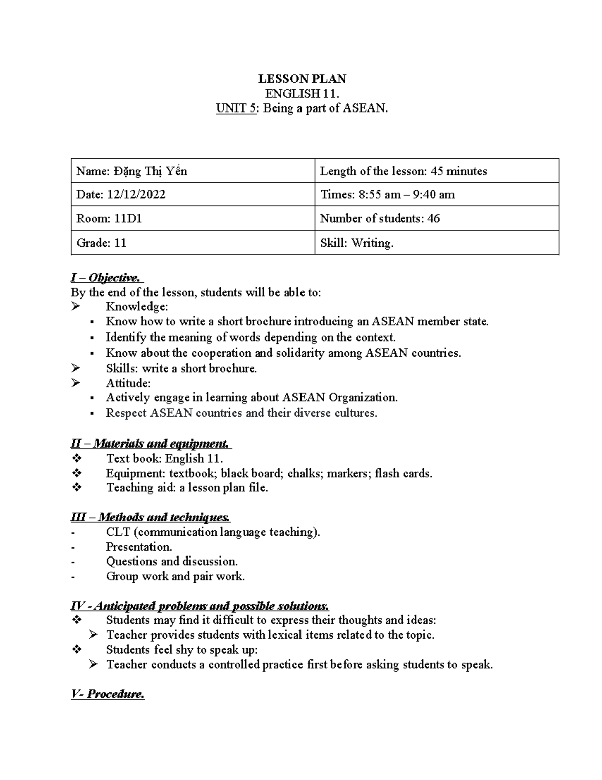 E11- U5- Writing - vzdfsr - LESSON PLAN ENGLISH 11. UNIT 5: Being a ...