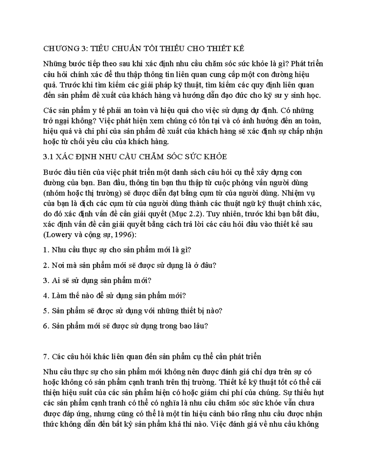 Chương 3 BME Design - CHƯƠNG 3: TIÊU CHUẨN TỐI THIỂU CHO THIẾT KẾ Những bước tiếp theo sau khi ...