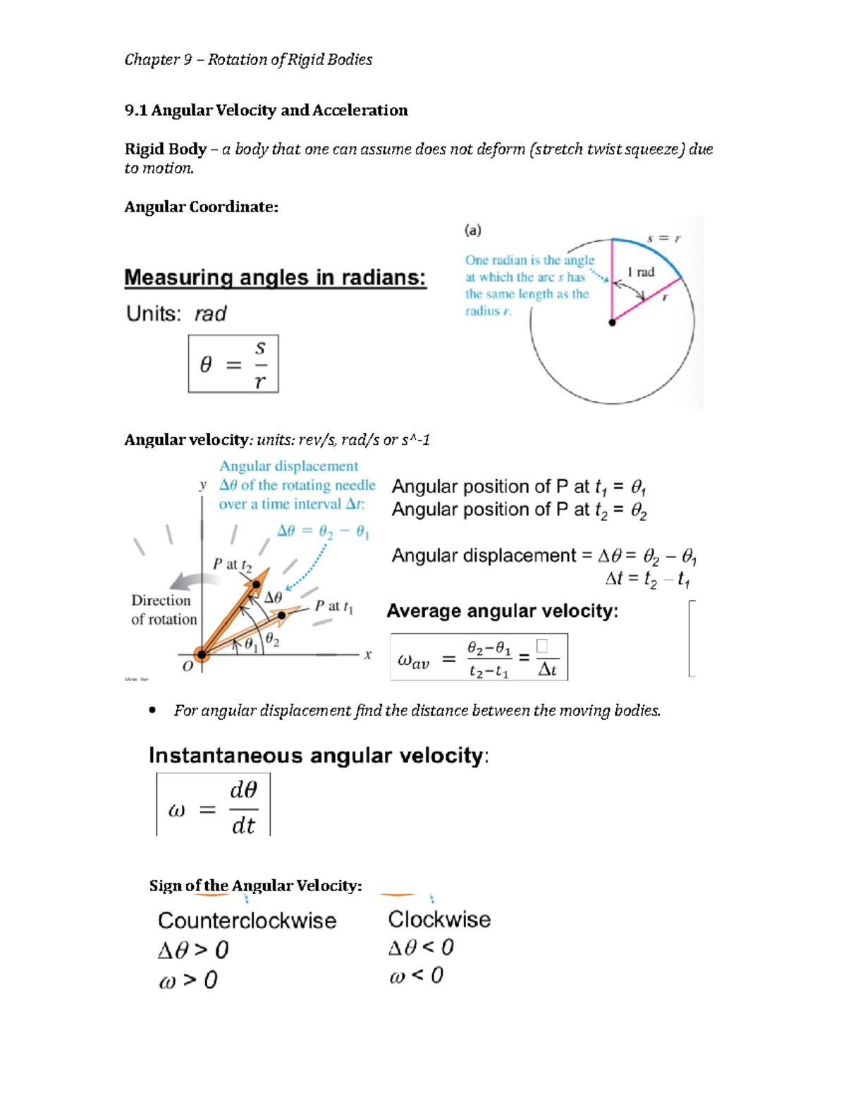 Chapter 9 Motion of Rigid Bodies - Chapter 9 – Rotation of Rigid Bodies ...