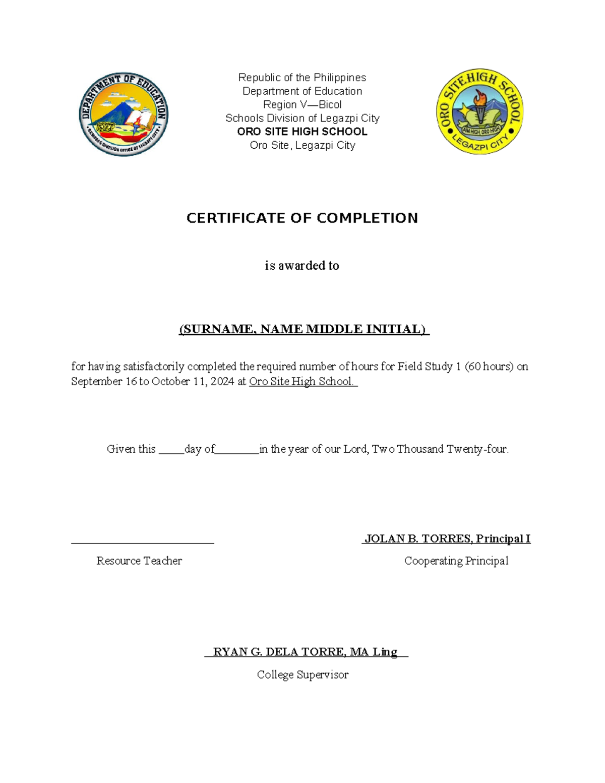 FS1 Certificate-OF- Completion - Republic of the Philippines Department ...