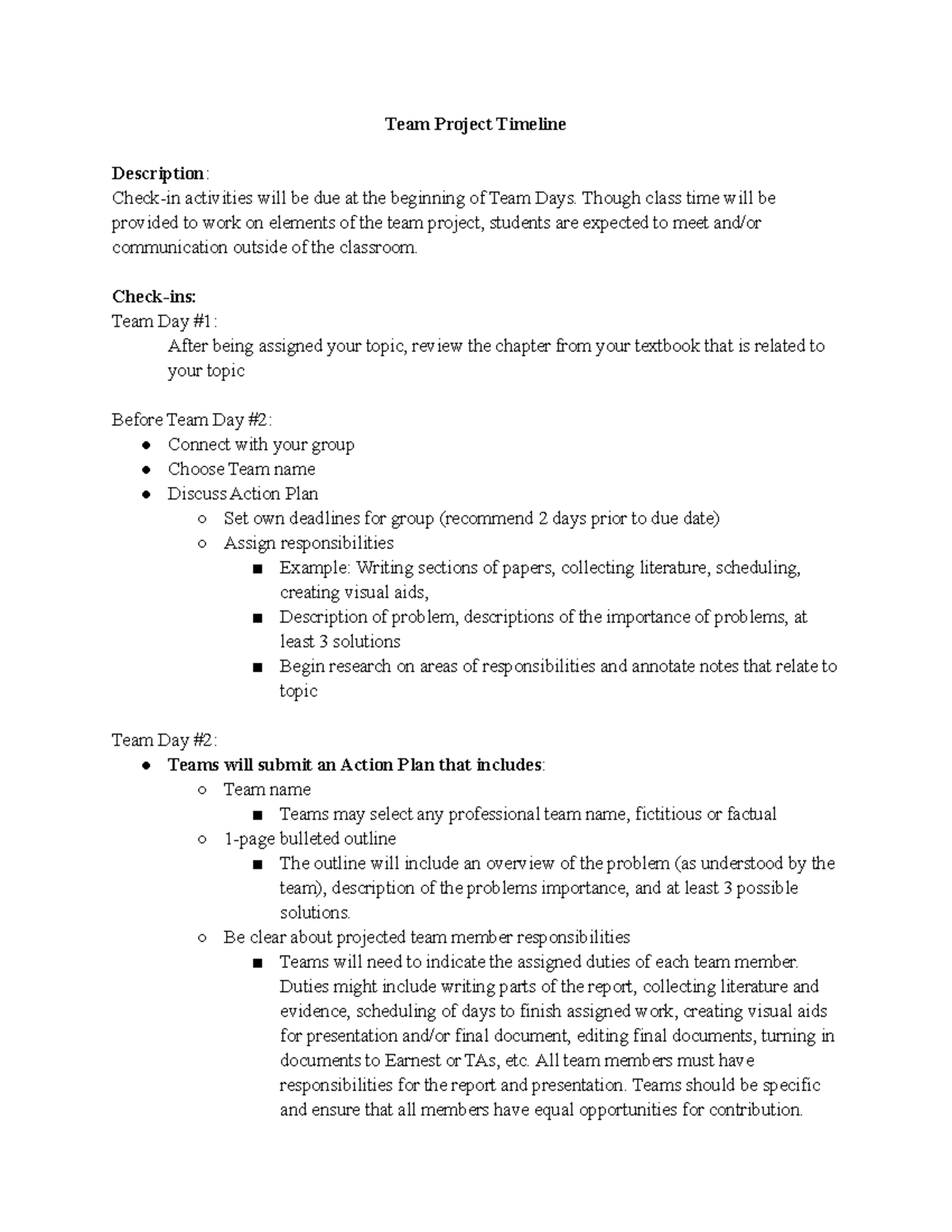 Team Project Timeline - Team Project Timeline Description : Check-in ...
