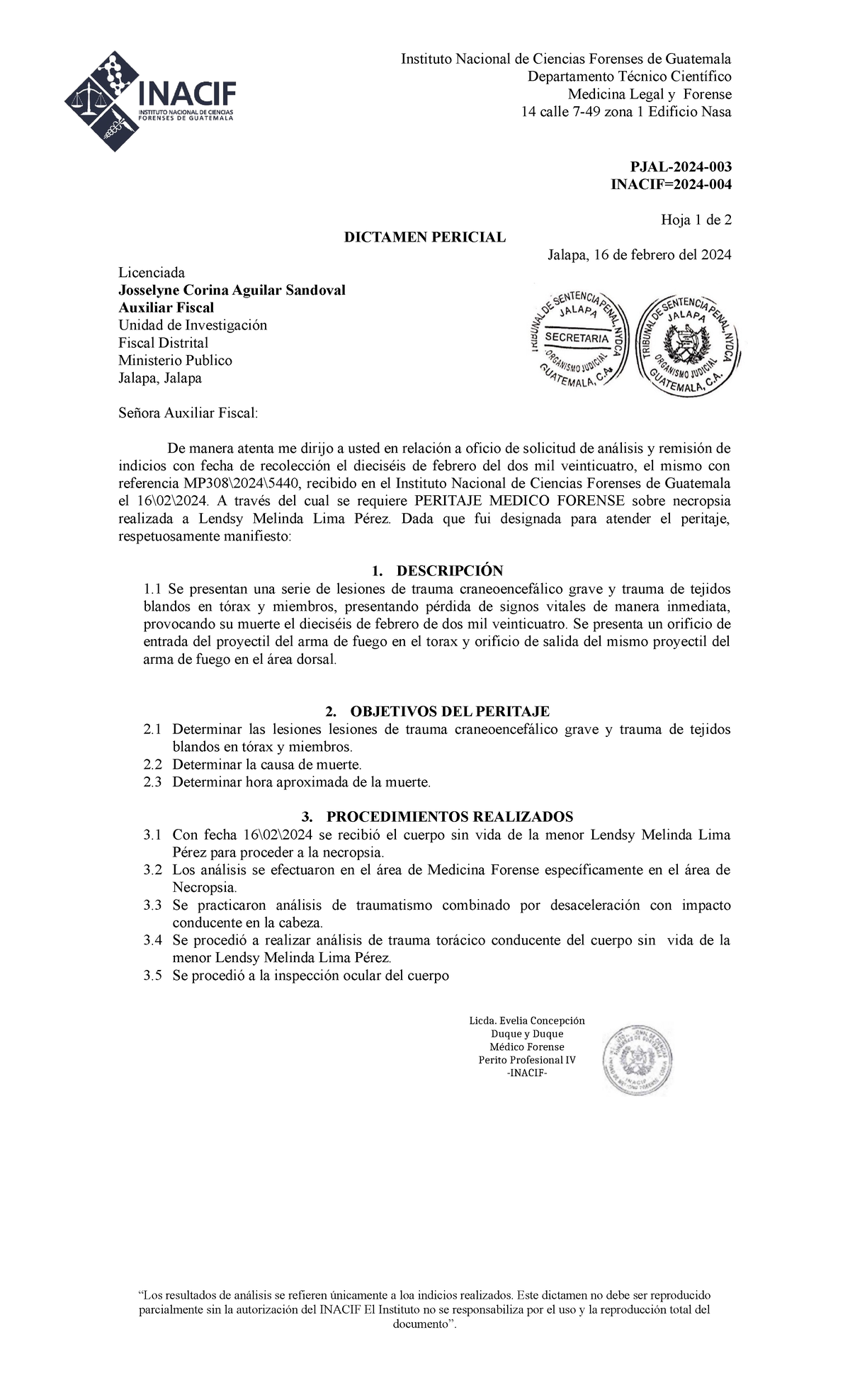 Perito-1 - formato de dictamen percial medicina forense - Departamento ...