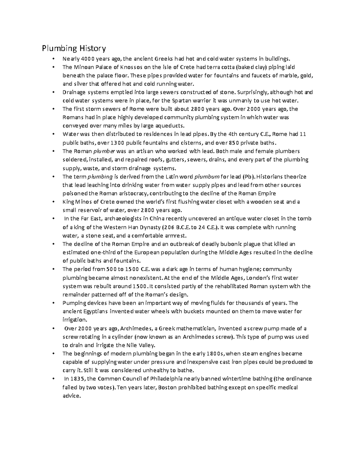 Engineering Utilities II Module 1. Plumbing History - Plumbing History ...