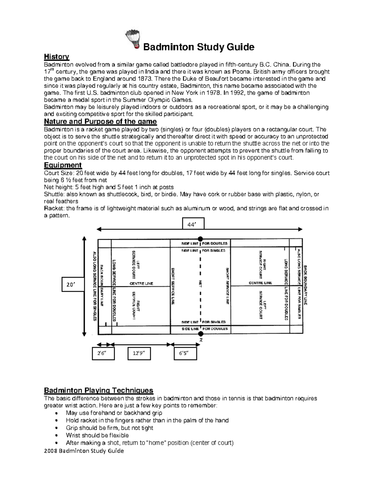 Badminton Study Guide - 200 8 Badminton Study Guide Badminton Study ...