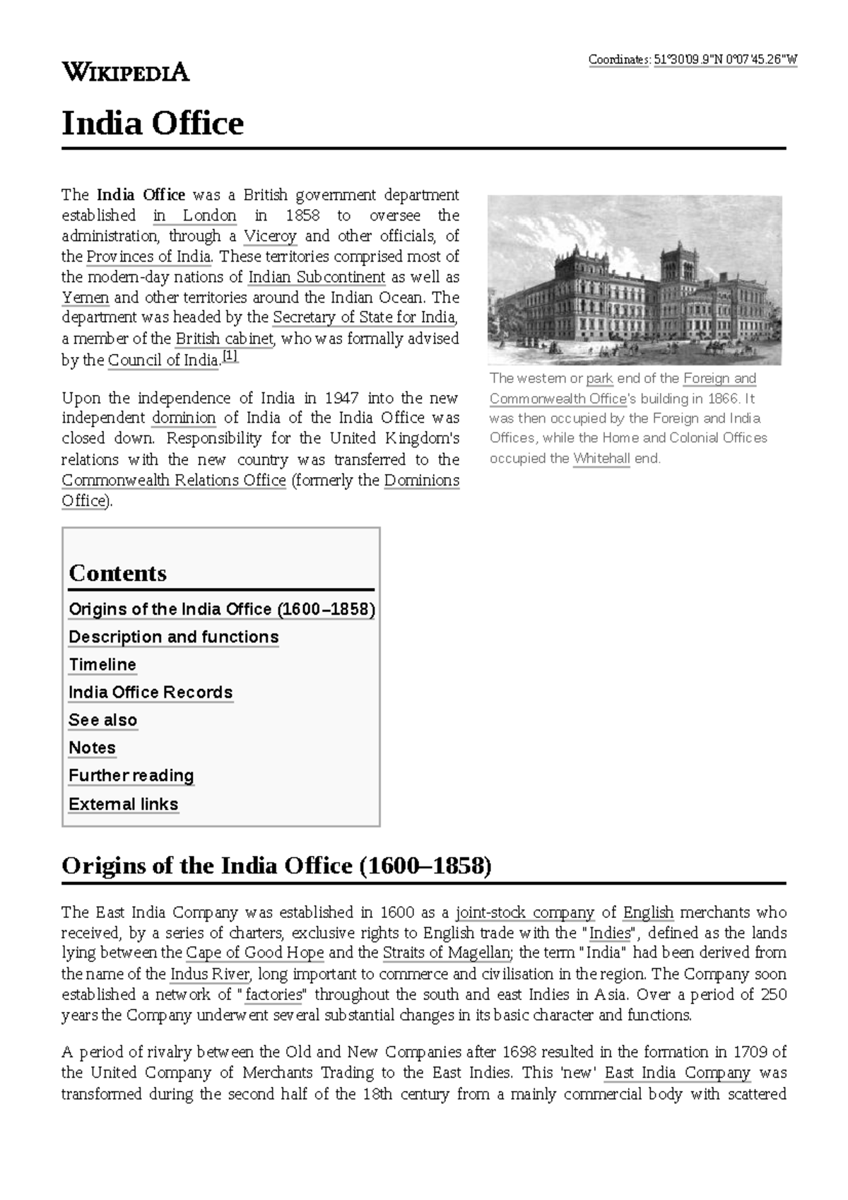 India Office - The western or park end of the Foreign and Commonwealth ...