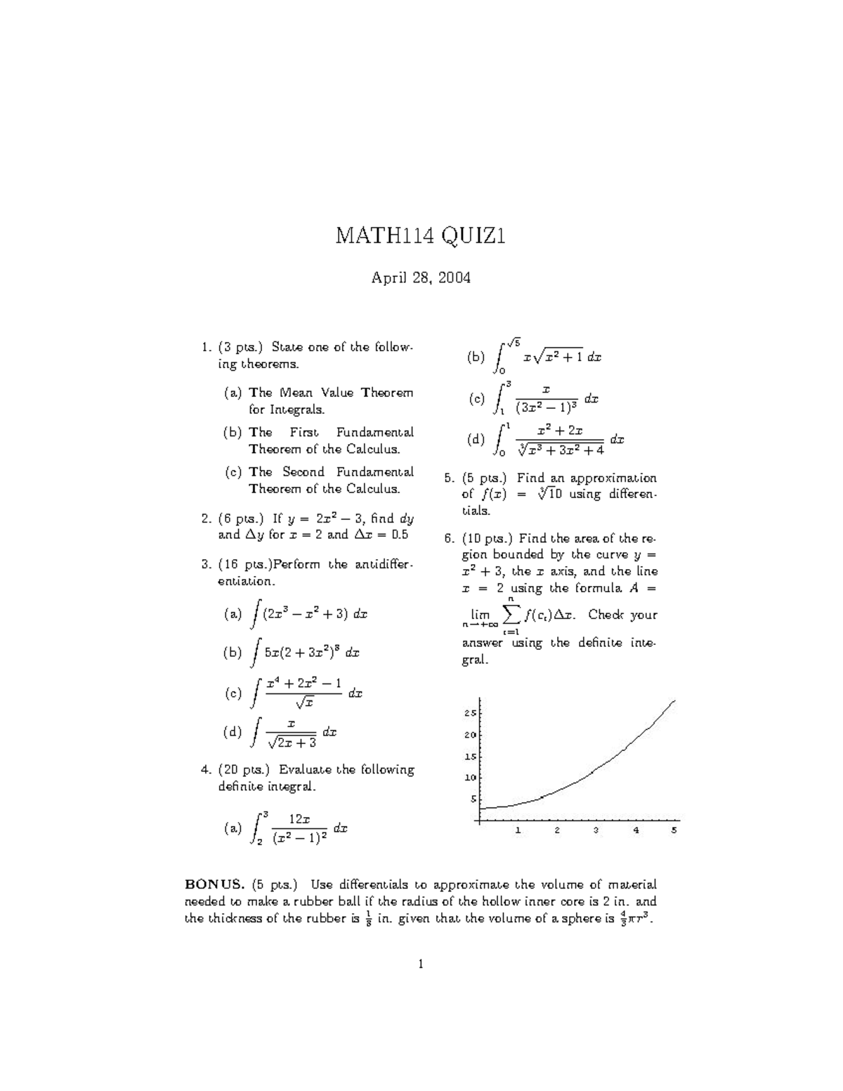 MATH114 Quiz 1 Answer Sheet MATH114 QUIZ April 28 2004 3 Pts math114-quiz-1-answer-sheet-math114-quiz-april-28-2004-3-pts