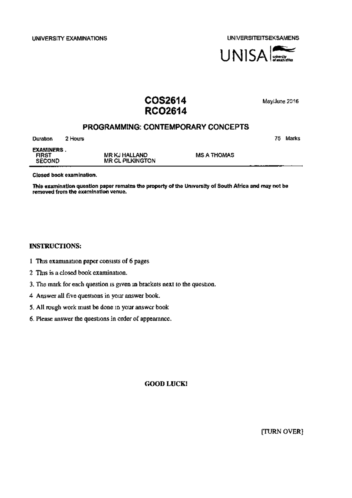 COS2614-June 2016 - Exam papers COS2614 - COS2614 - Studocu