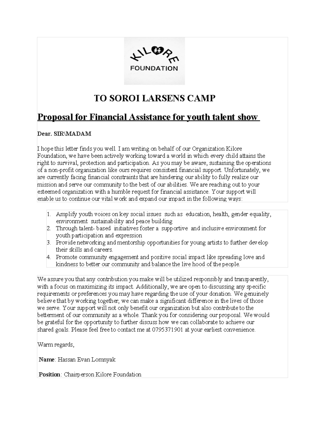 Klore proposal to soroi-1 - TO SOROI LARSENS CAMP Proposal for ...