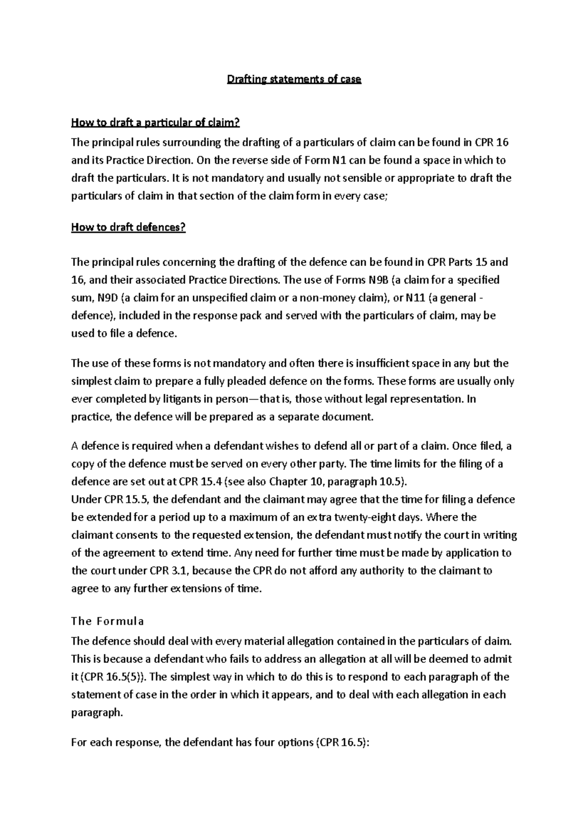 Drafting statements of case - On the reverse side of Form N1 can be ...
