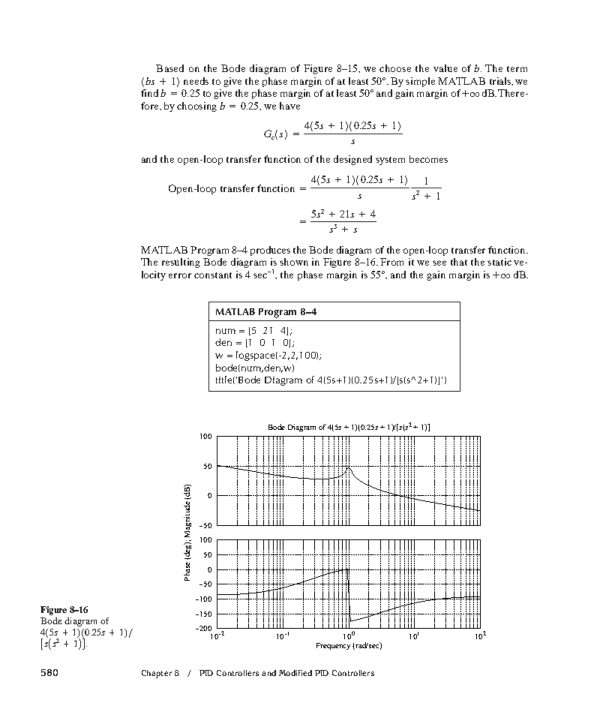 Modern control engineering-119 - Based on the Bode diagram of Figure 8–15, we choose the value ...