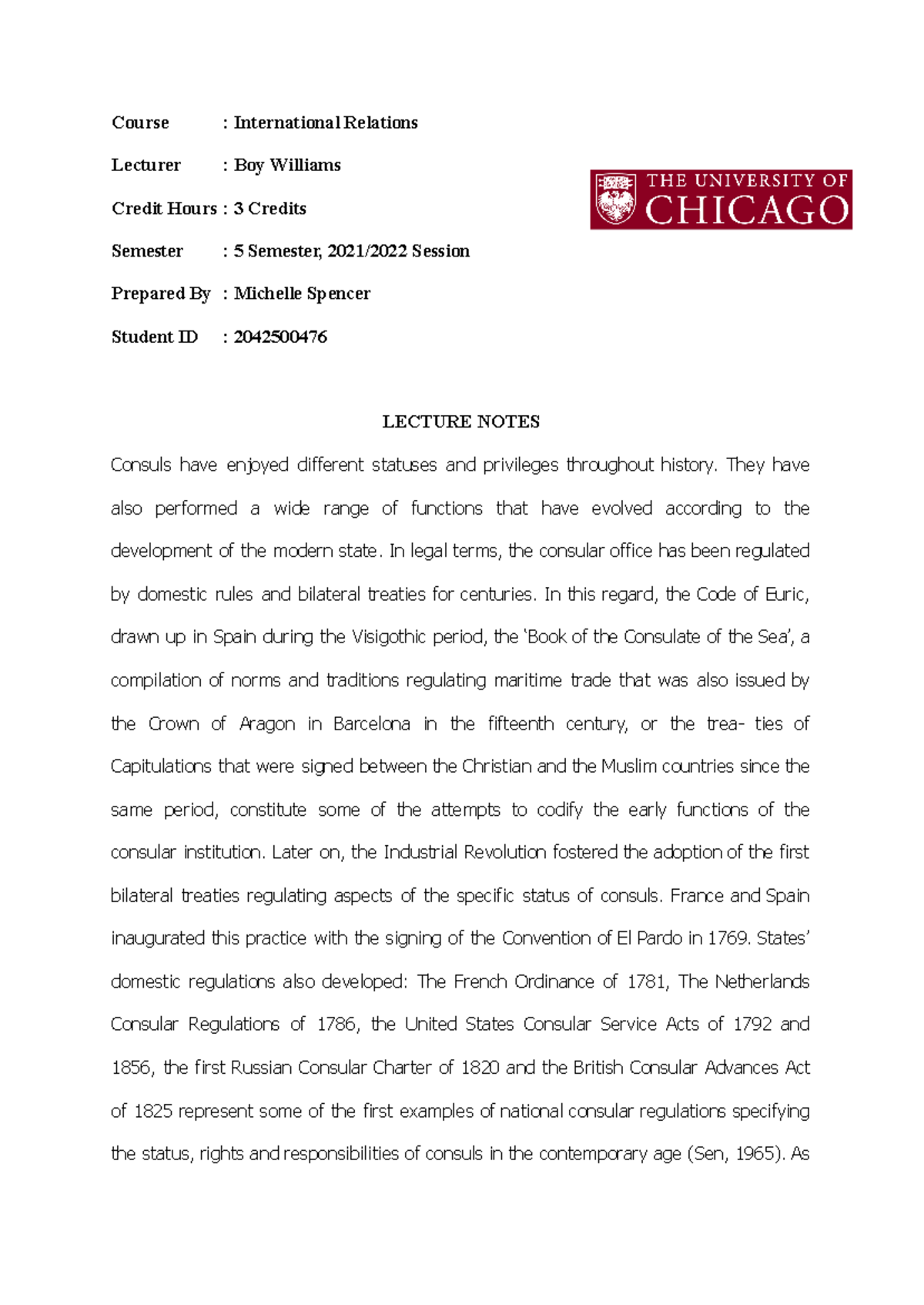 Functions and Evolution of Consuls in International Relations - Studocu