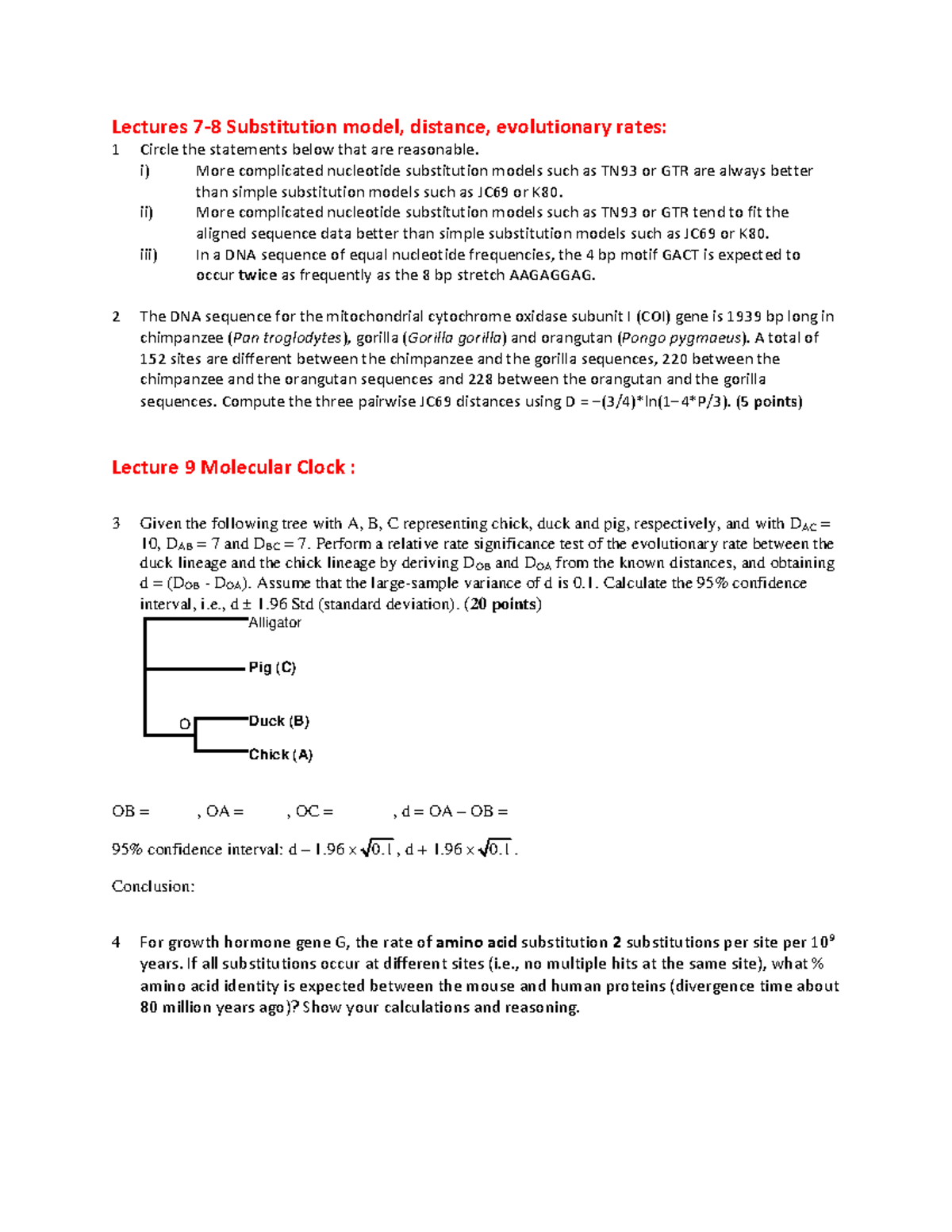 Substitution model distance evolutionary rates - Studocu