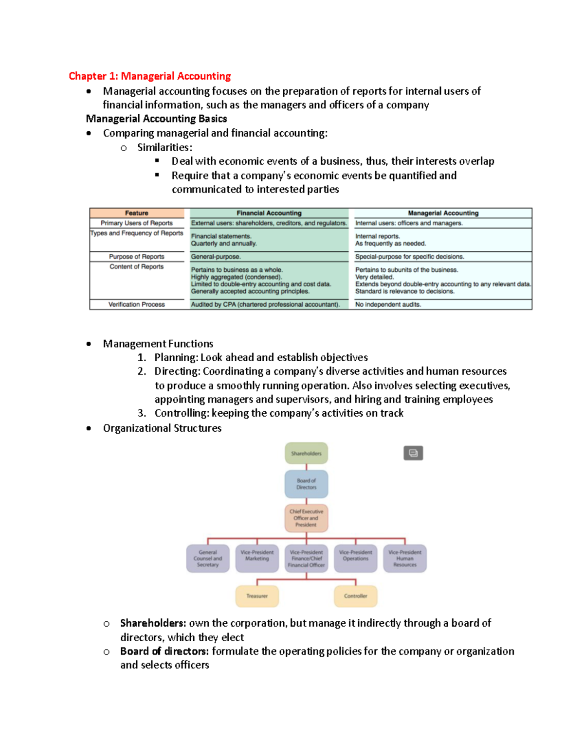 Chapters 1-12 Notes - Chapter 1: Managerial Accounting - Managerial ...
