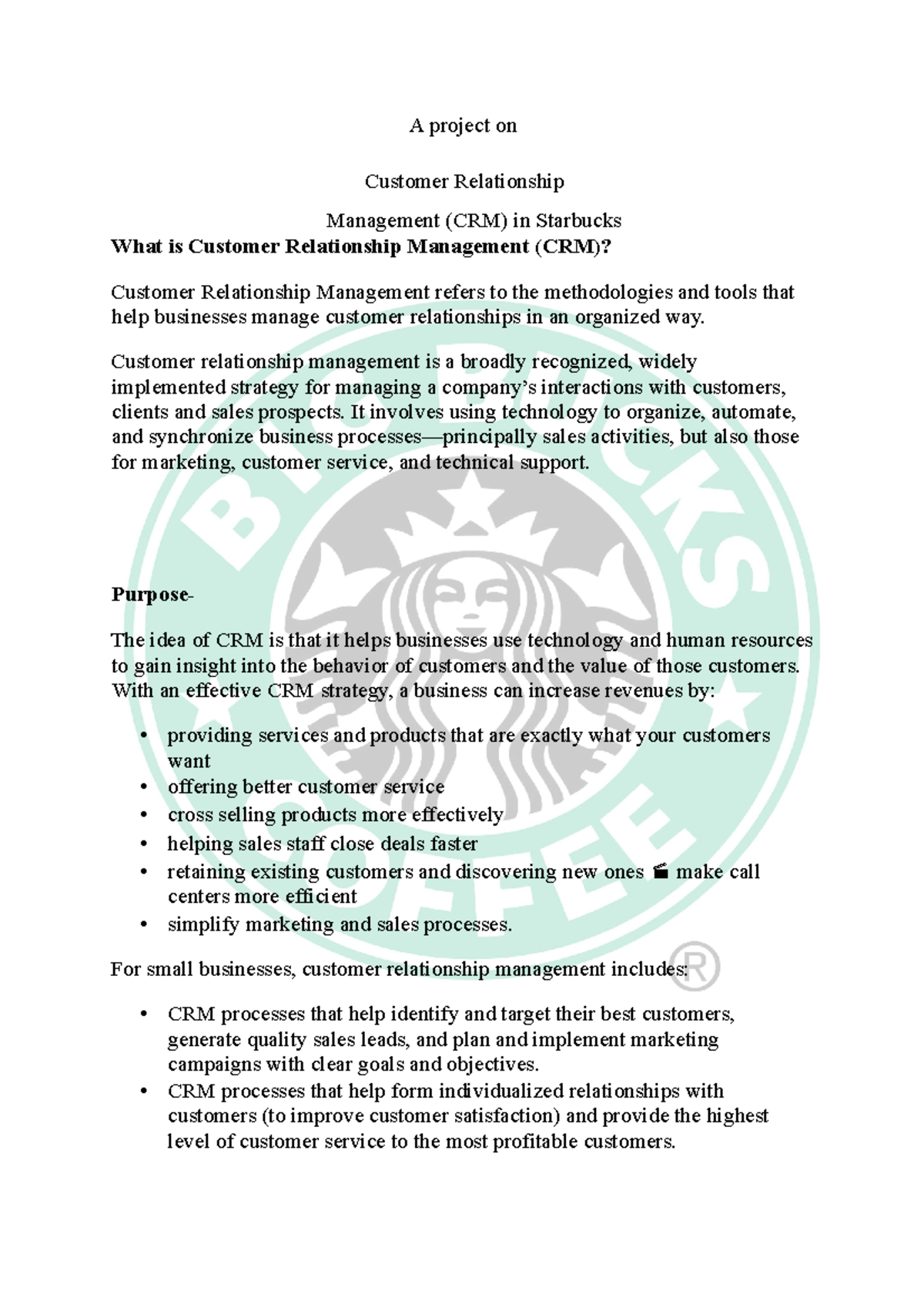 Starbucks - case study - A project on Customer Relationship Management ...
