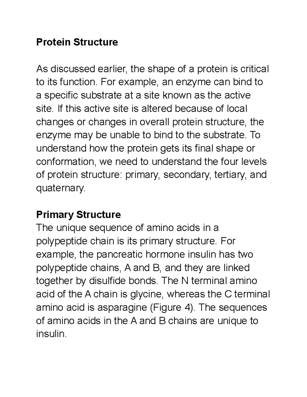 BIOL 1345 Module 2 Proteins - Protein Structure As discussed earlier ...