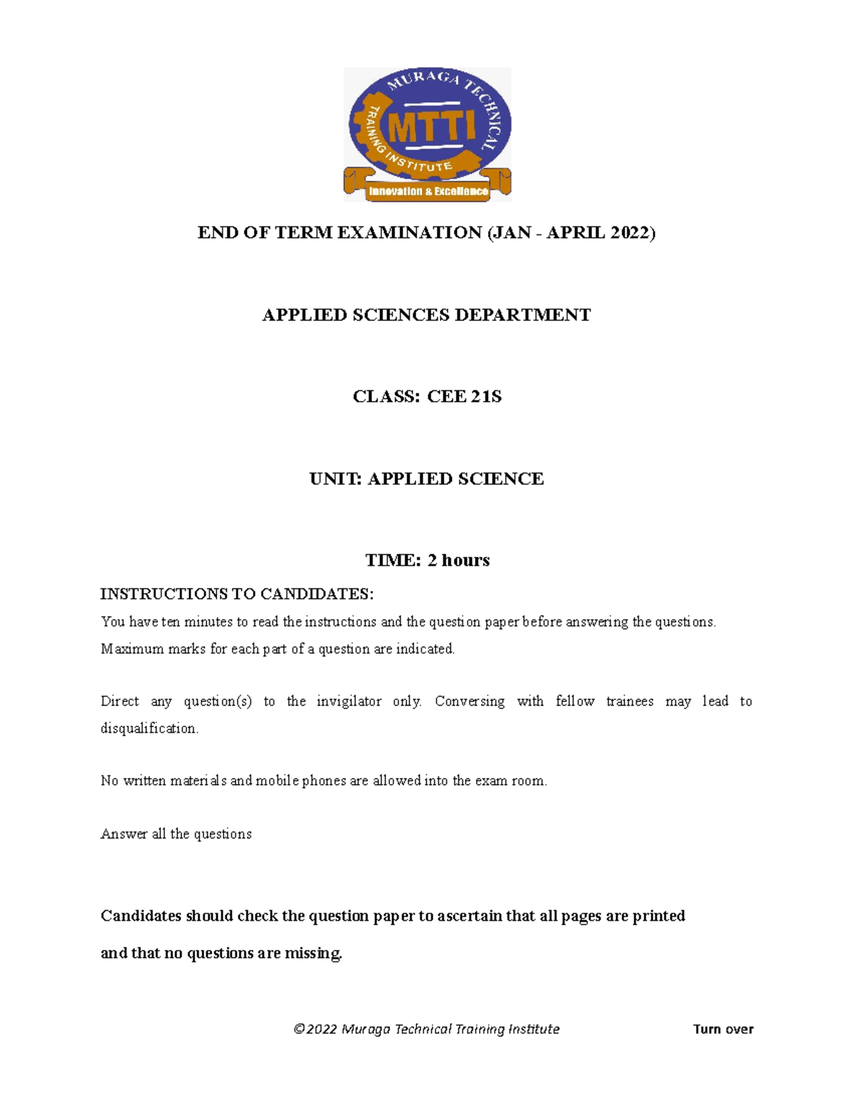 Cee 21s applied science - engineering - Studocu