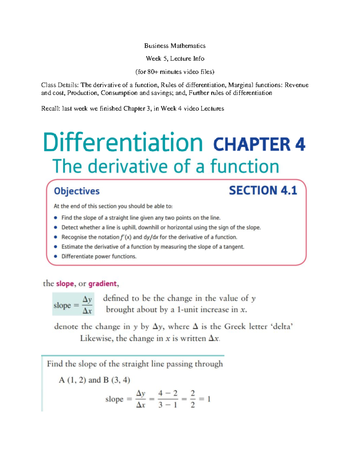 3 - Bus Math W 5 Ls - lecture - Business Mathematics Week 5, Lecture ...