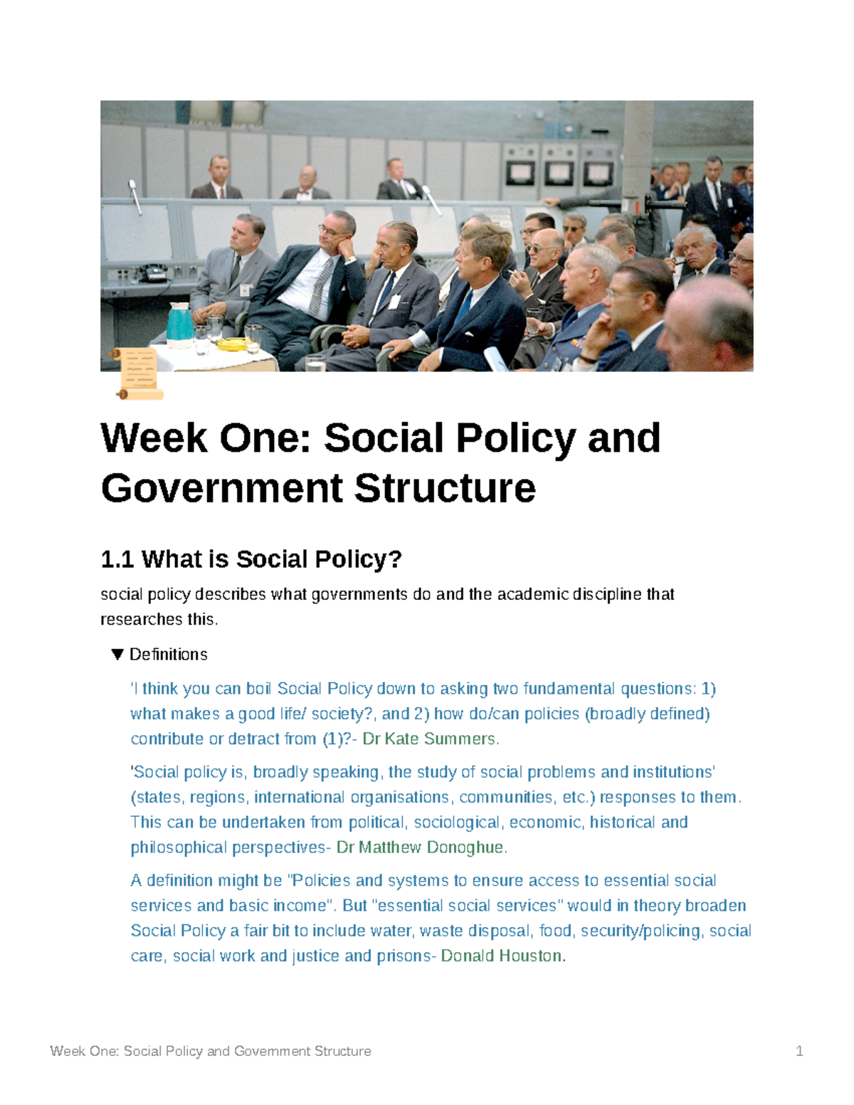Week One Social Policy and Government Structure - SPCU913 - Stirling ...