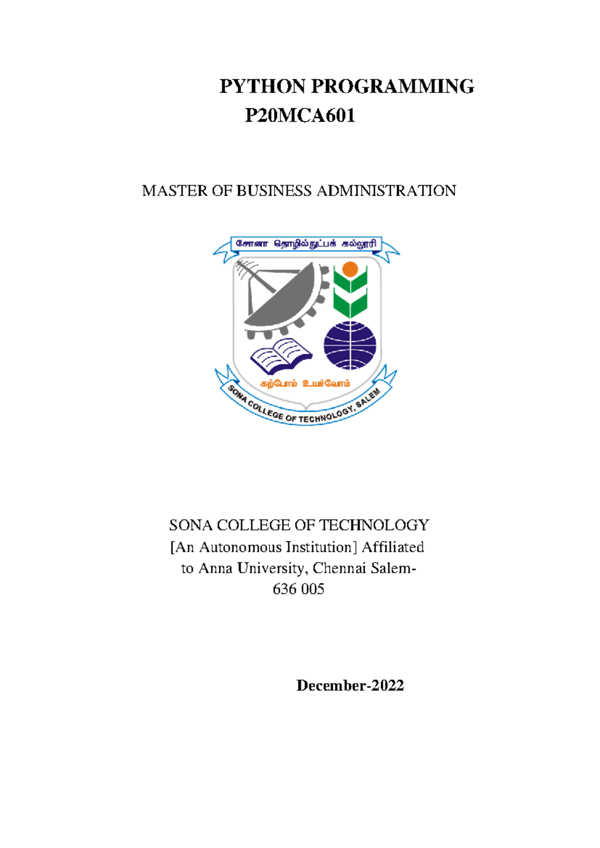 Python Record - PYTHON PROGRAMMING P20MCA MASTER OF BUSINESS ...