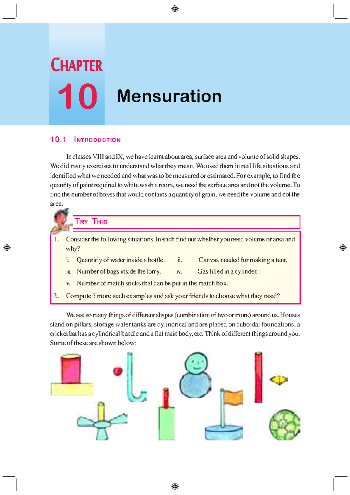 Chapter 10'MENSURATION'for 10th standered - 10 INTRODUCTION In classes ...