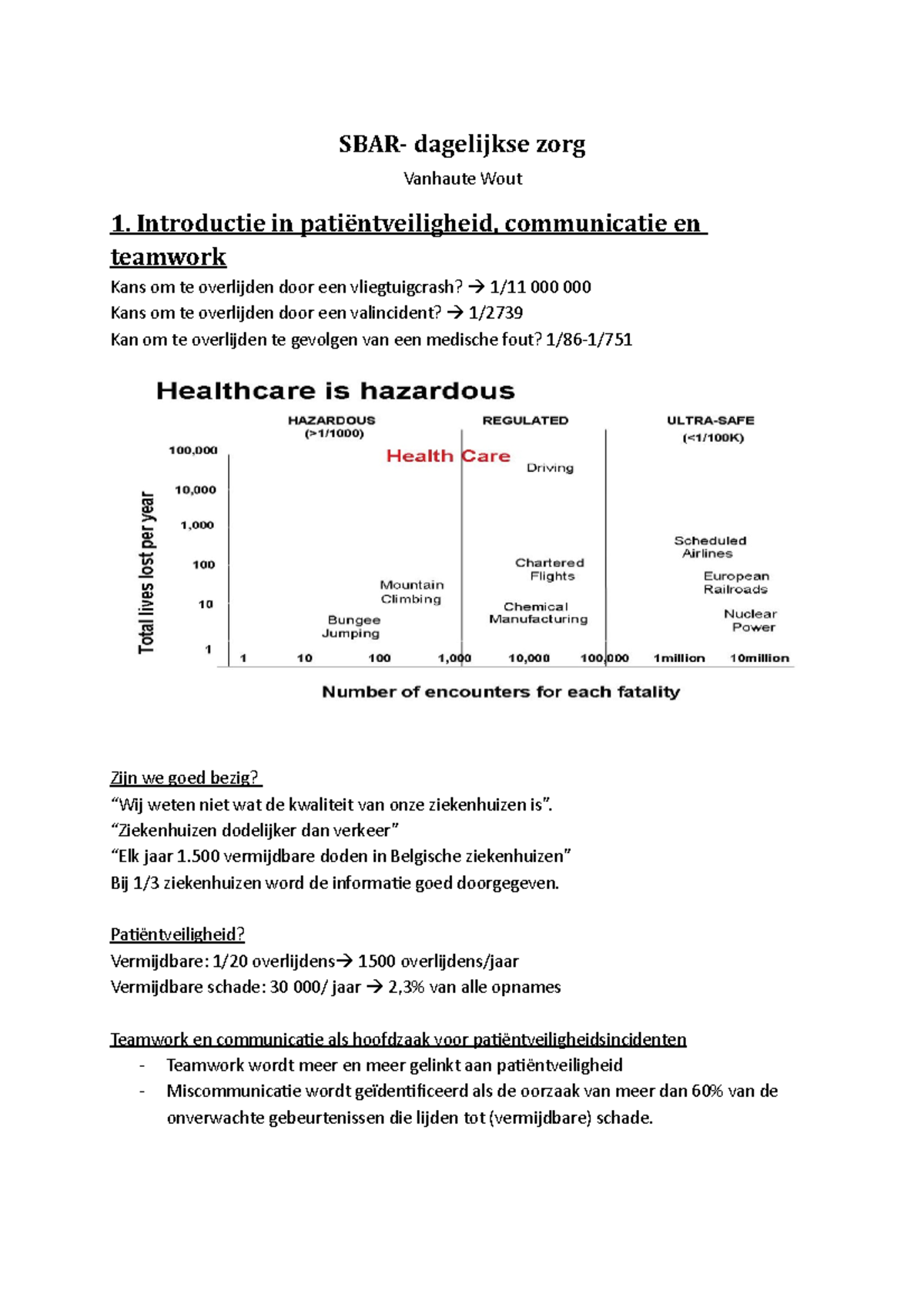 SBAR - SBAR volledig - SBAR- dagelijkse zorg Vanhaute Wout 1 ...