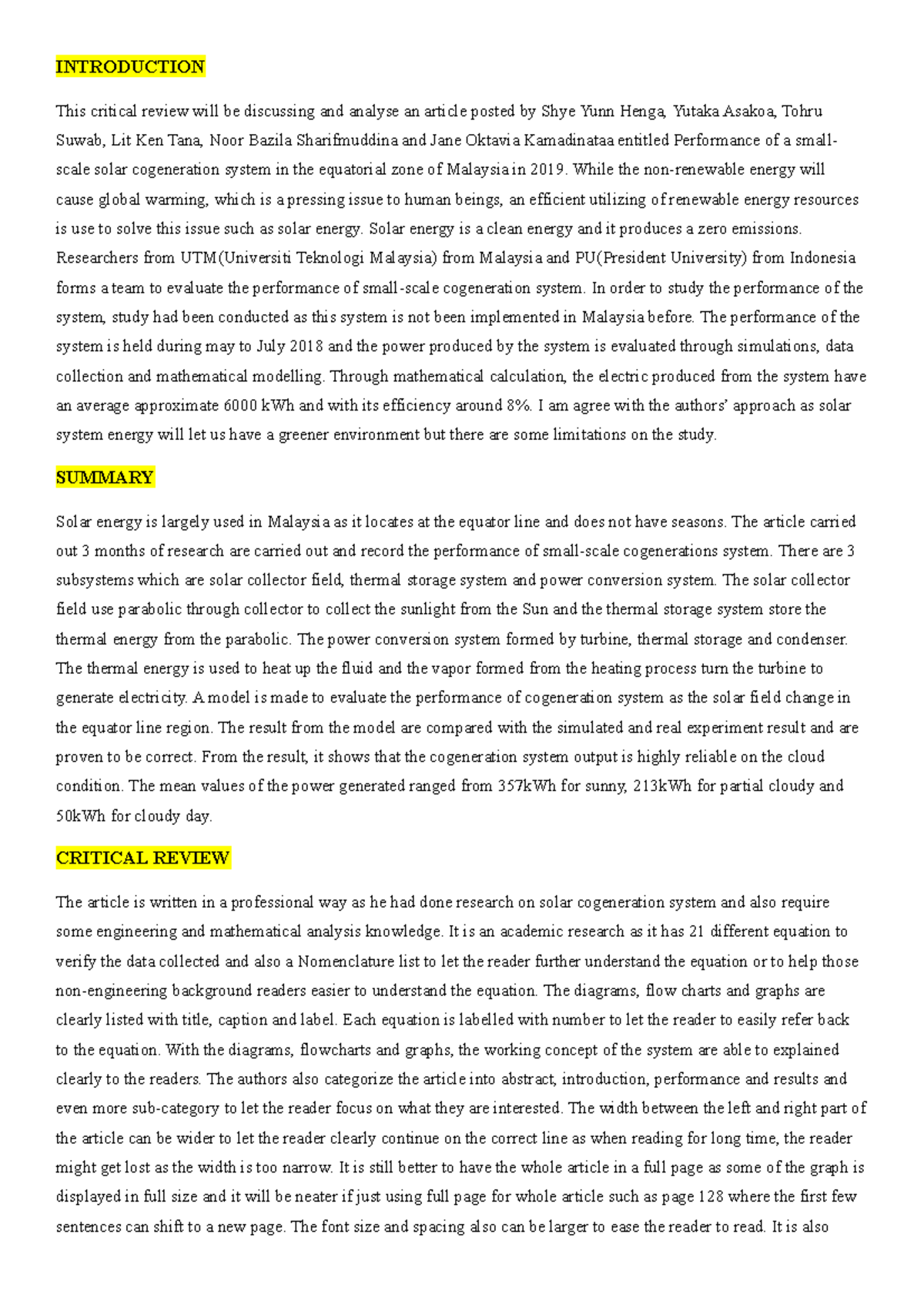 Critical Review - INTRODUCTION This critical review will be discussing ...