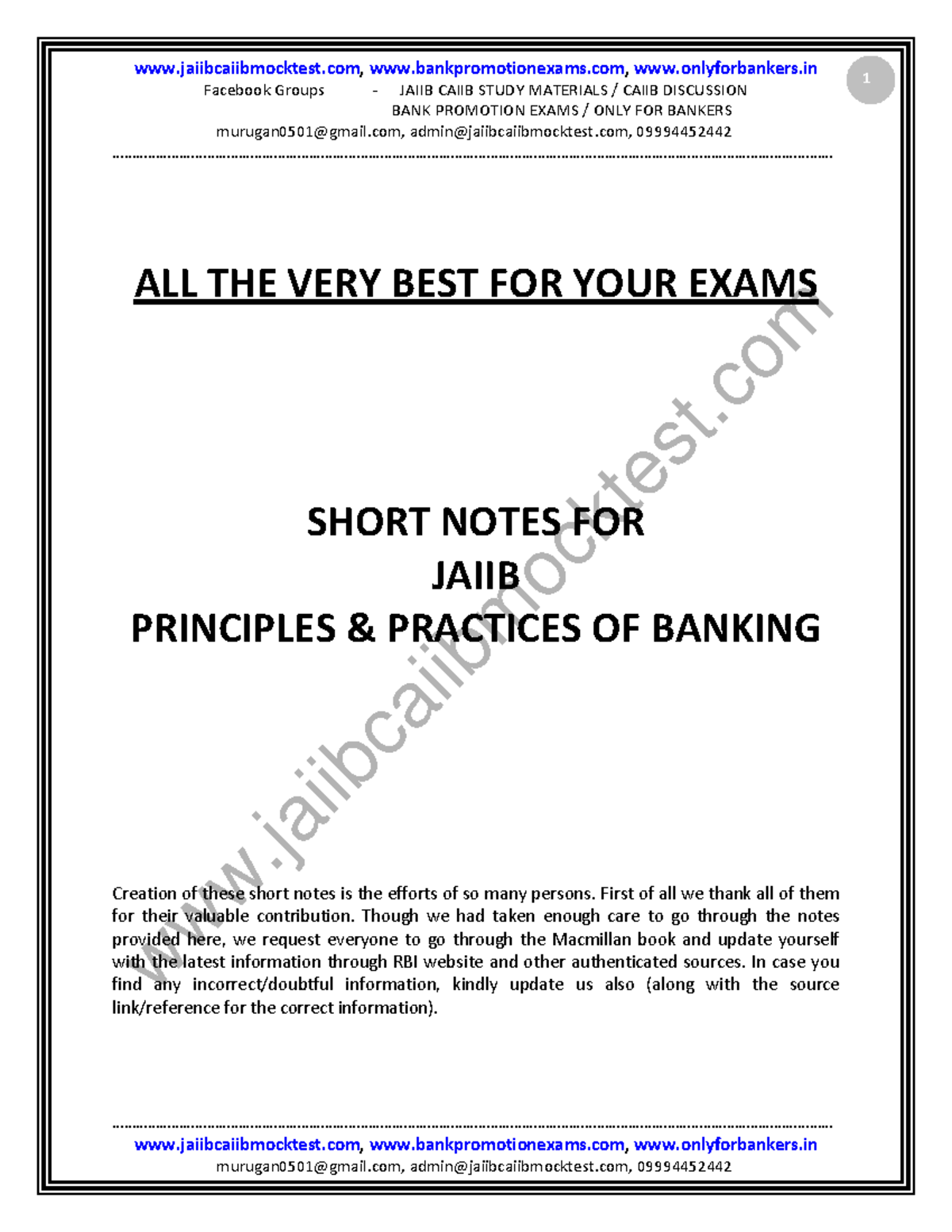 Jaiib PPB Short Notes by Murugan - jaiibcaiibmocktest Facebook Groups ...