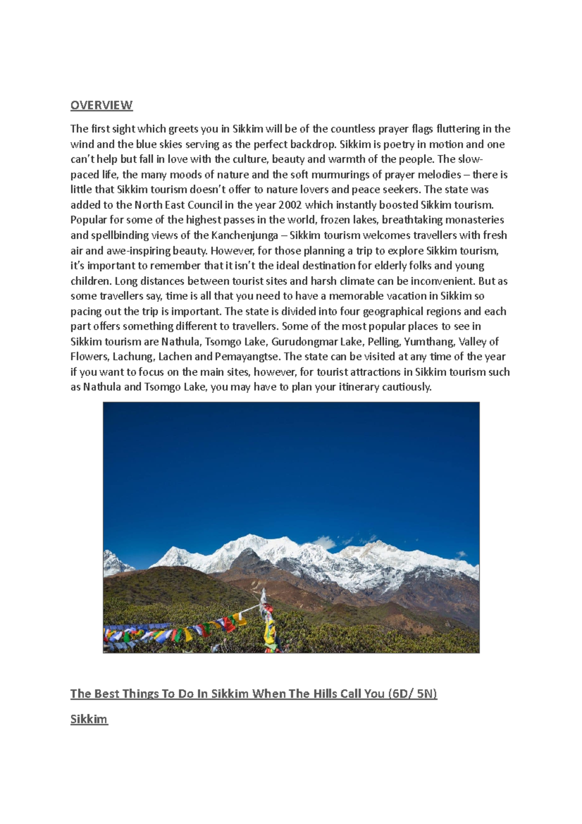 Sikkim Tourism - Lecture notes 1-5 - Tour Package Design - PU - Studocu