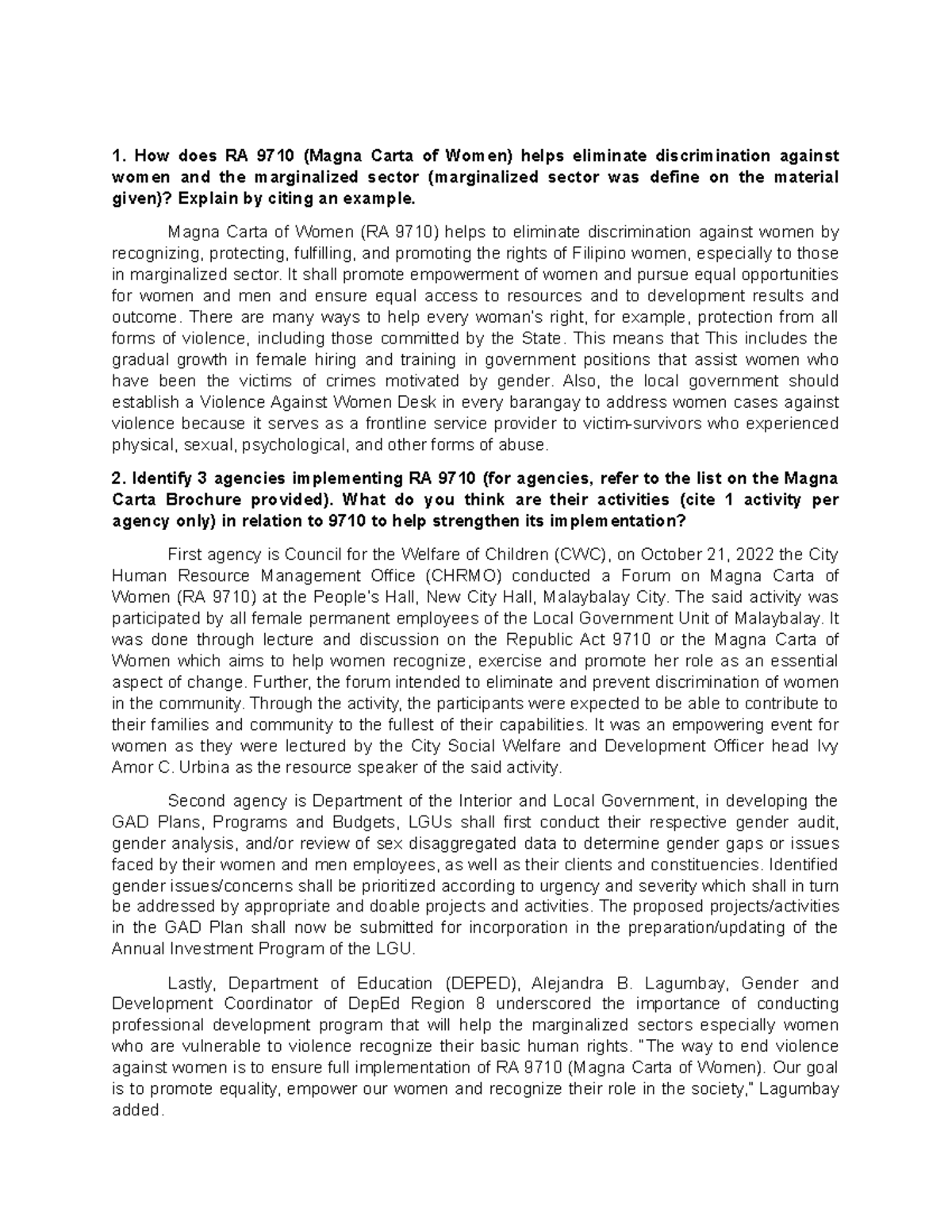 Gensoc-Magna Carta - How does RA 9710 (Magna Carta of Women) helps ...