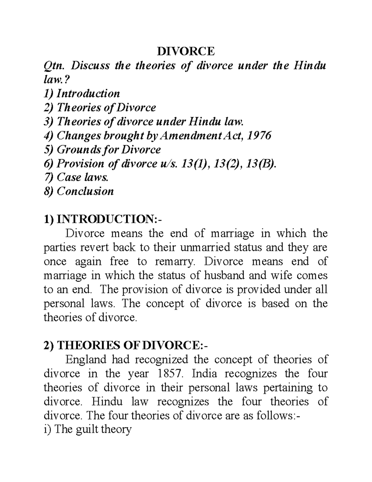 Divorce In HMA - these are the notes for family law-1, in a 5 year ...