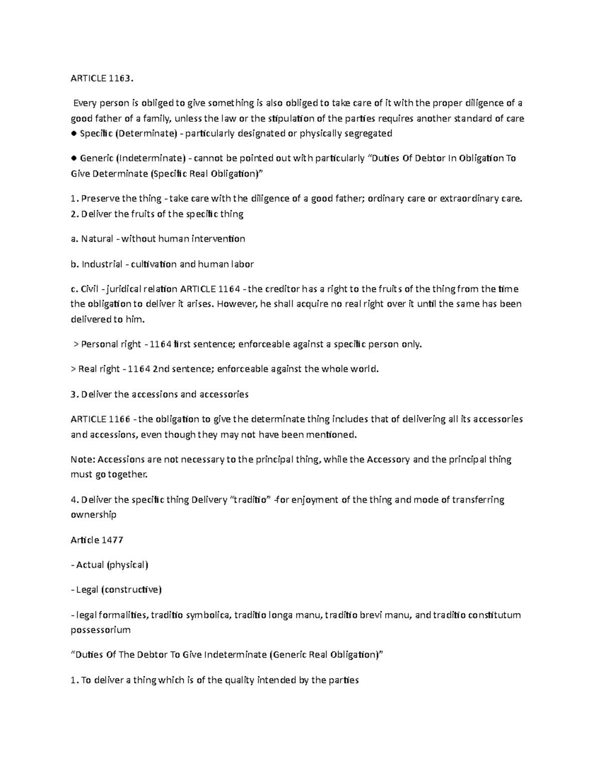 Lecture notes in Article 1163-1164 - ARTICLE 1163. Every person is ...