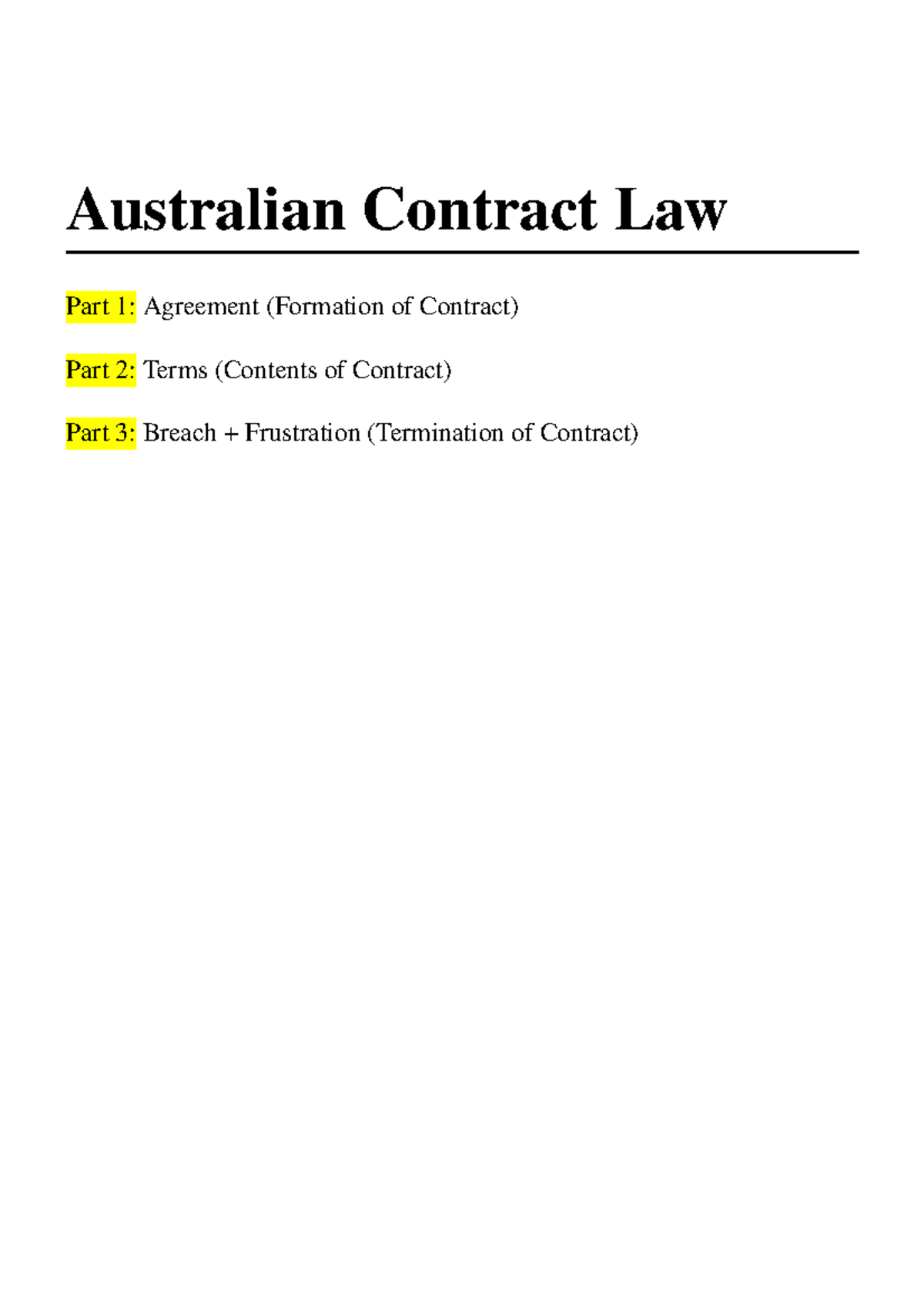 Summary - Australian Contract Law - Australian Contract Law Part 1 ...