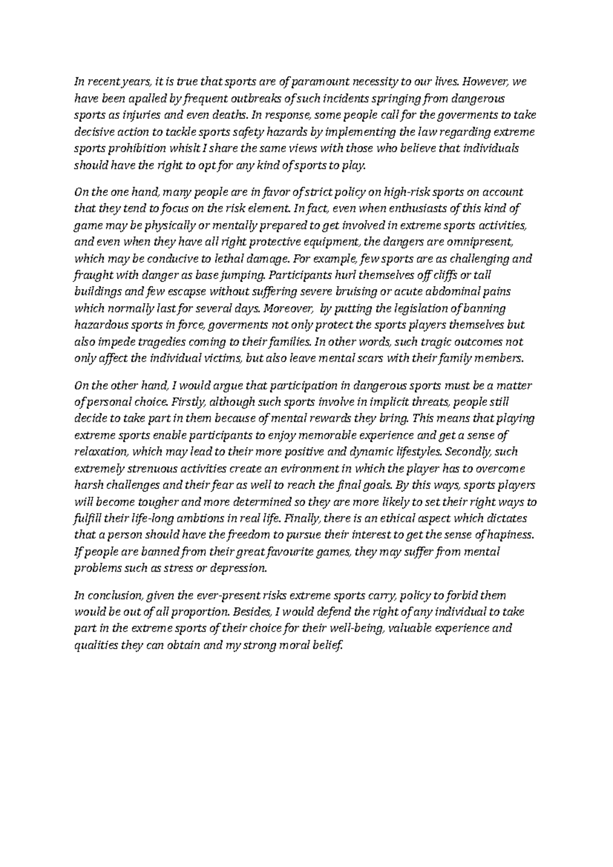 WT2-P4-Sport - Writing part 2 about the topic - Sports - In recent ...