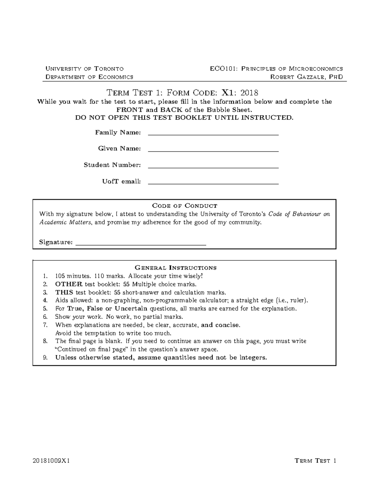 ECO101 2018 Test1 X1 - eco previous test practice - University of ...