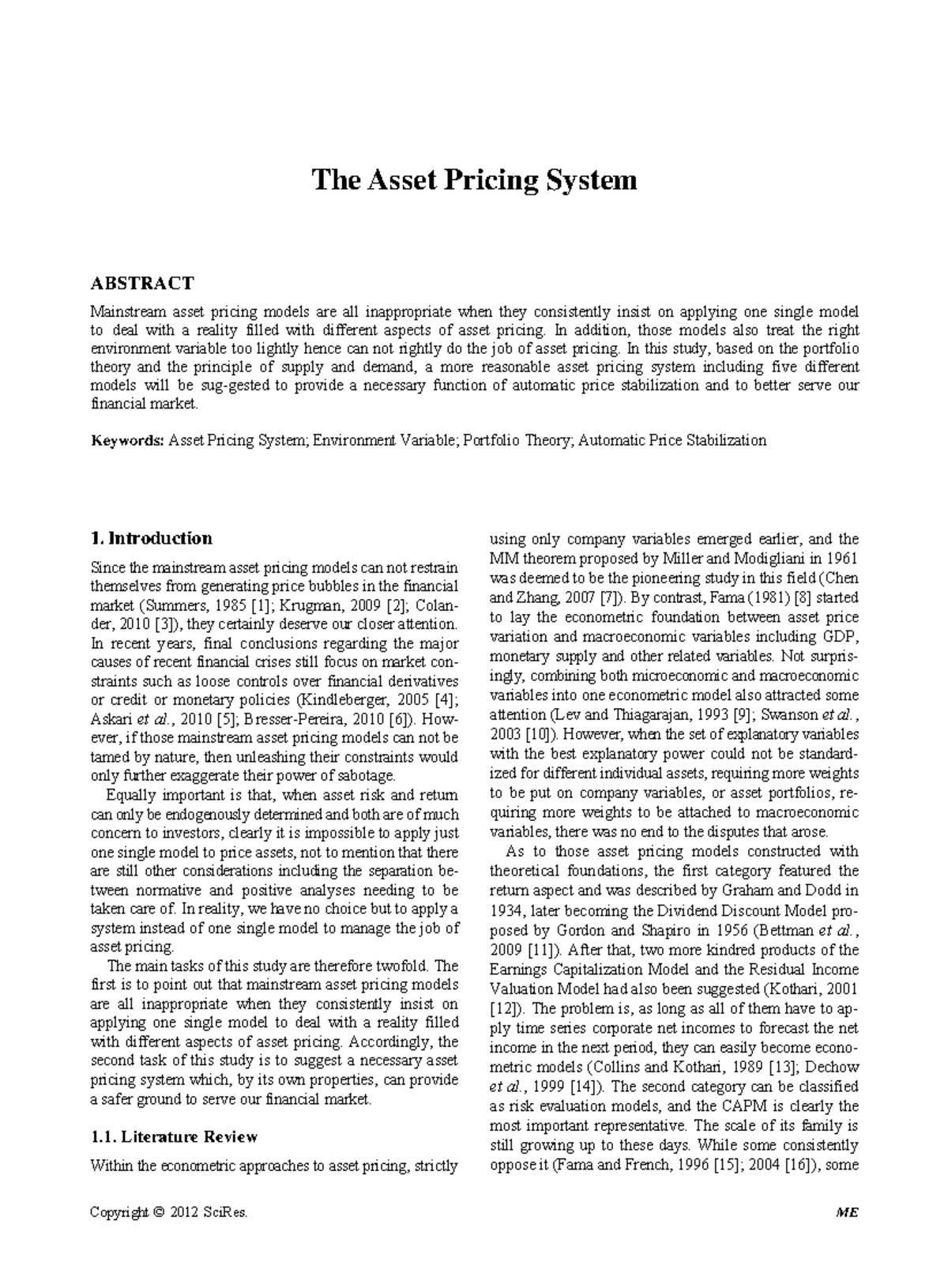 The Asset Pricing System - The Asset Pricing System ABSTRACT Mainstream ...