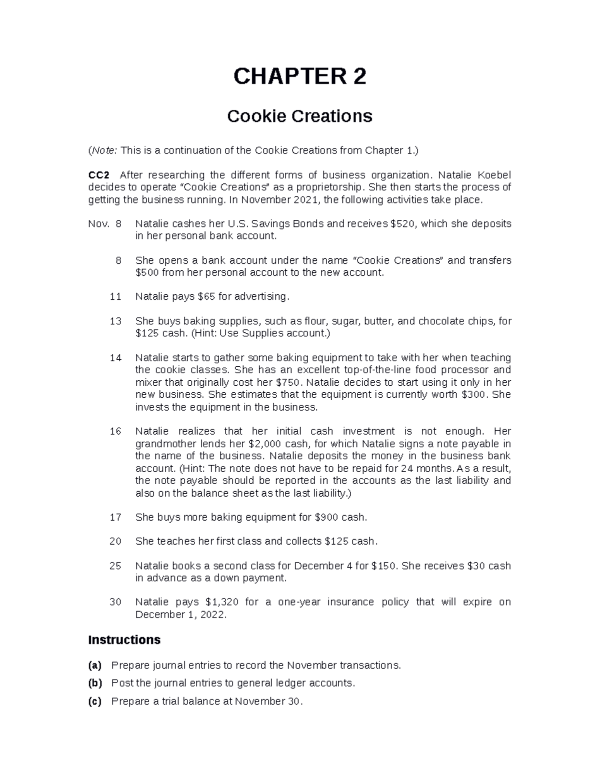 Weygandt AP14e Cookie Creations ch02 - CHAPTER 2 Cookie Creations (Note ...