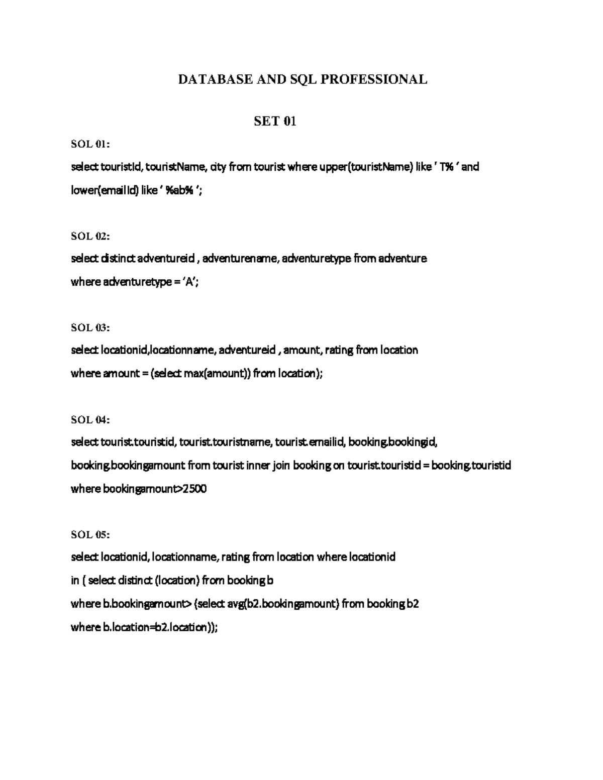Database and Sql Professional All Sets - DATABASE AND SQL PROFESSIONAL ...