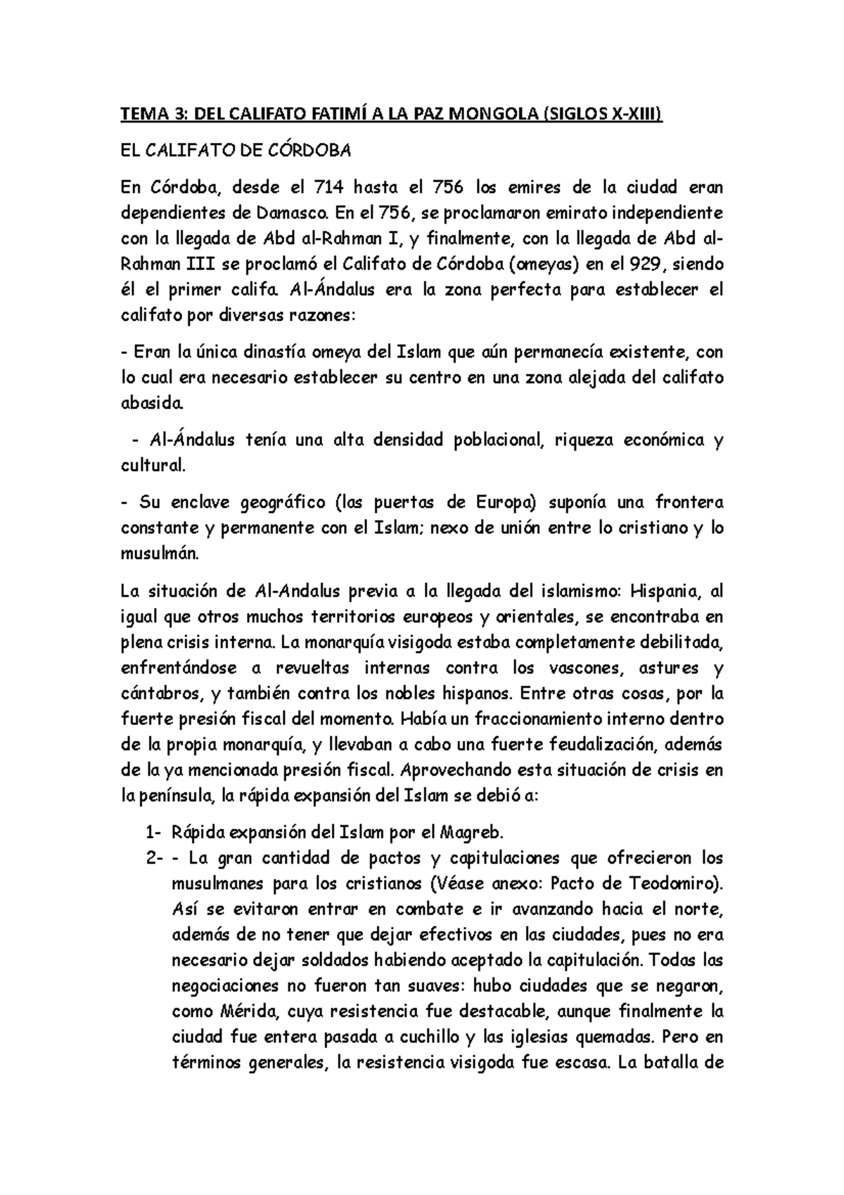 Tema 3 - Apuntes 3 - TEMA 3: DEL CALIFATO FATIMÍ A LA PAZ MONGOLA ...