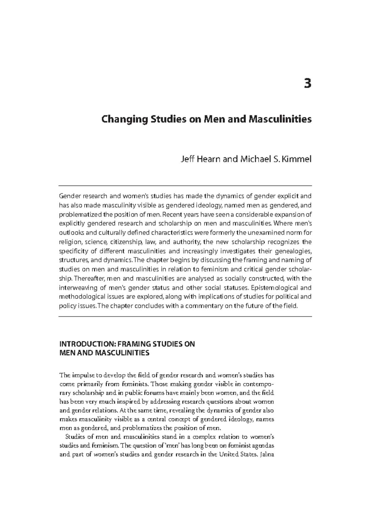 Changing Studies on Masculinity - INTRODUCTION: FRAMING STUDIES ON MEN ...