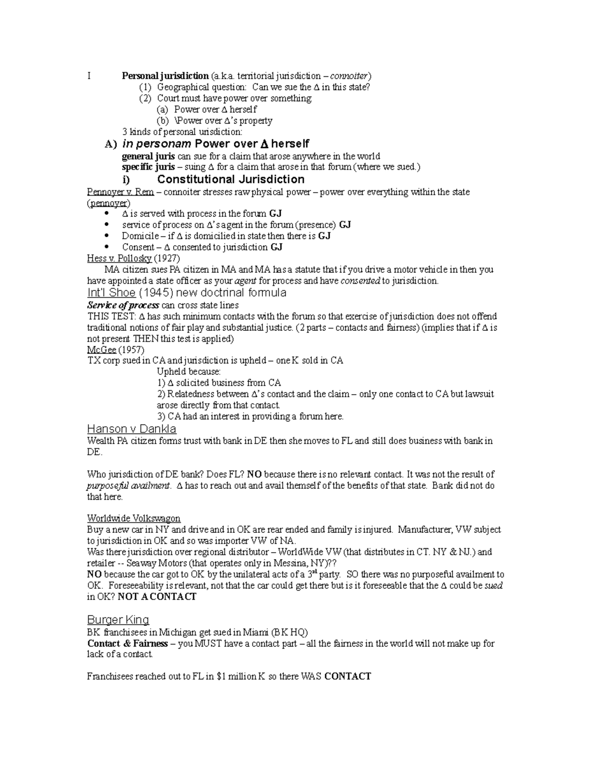Civil Procedure summary - Flaherty - 2017 - I Personal jurisdiction (a ...