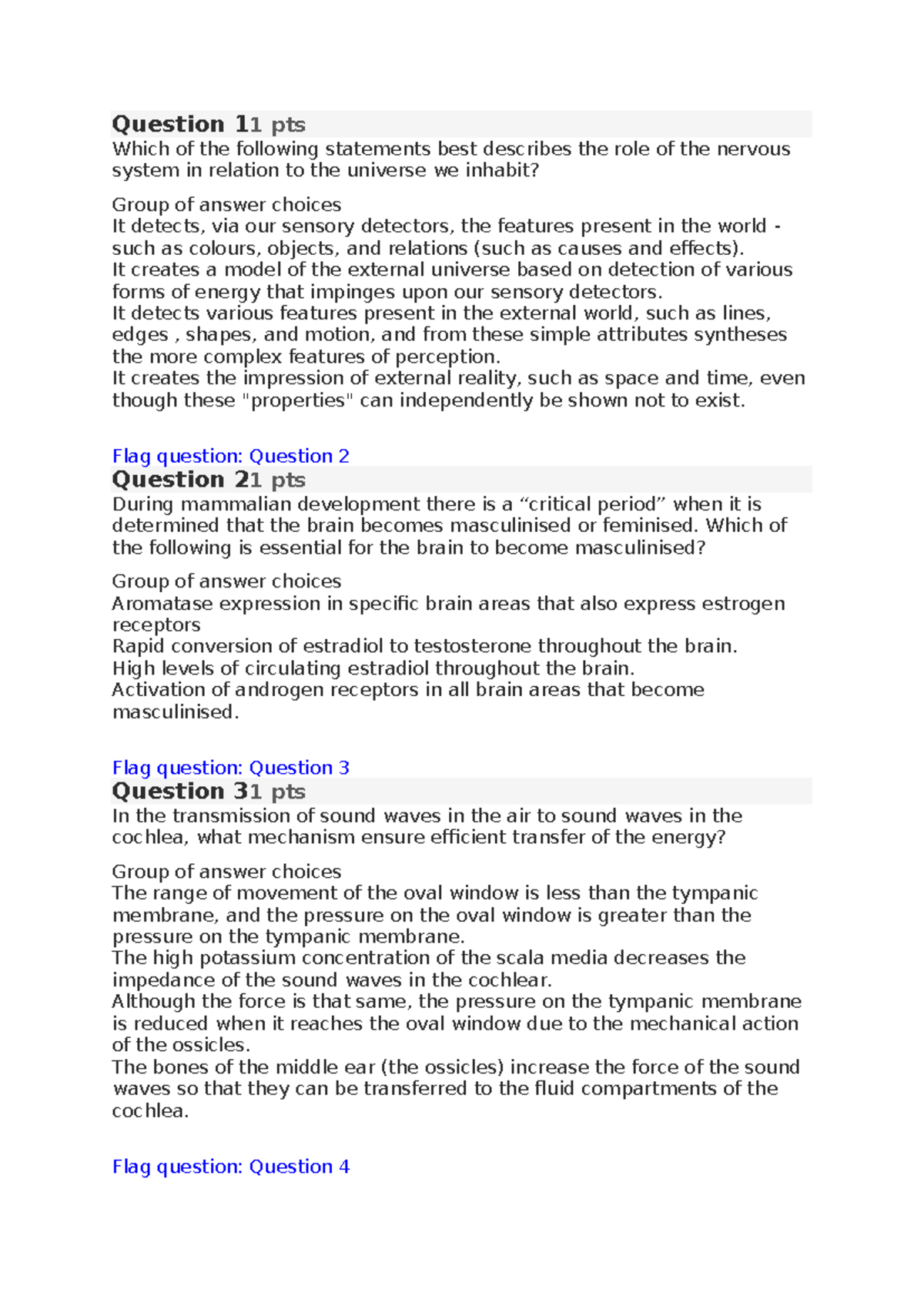 exam question prep - Question 1 1 pts Which of the following statements ...