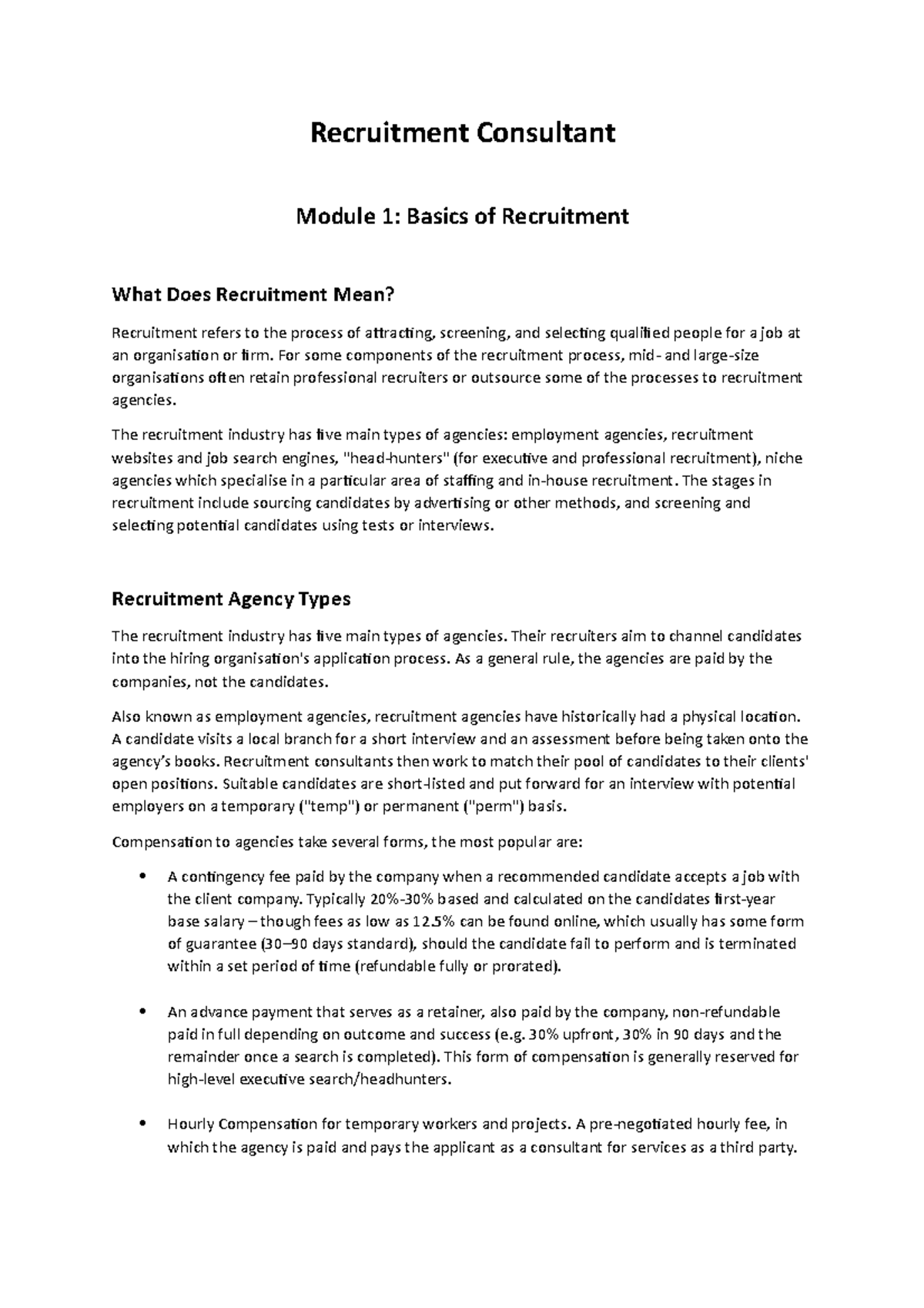 Recruitment Consultant - Recruitment Consultant Module 1: Basics of ...