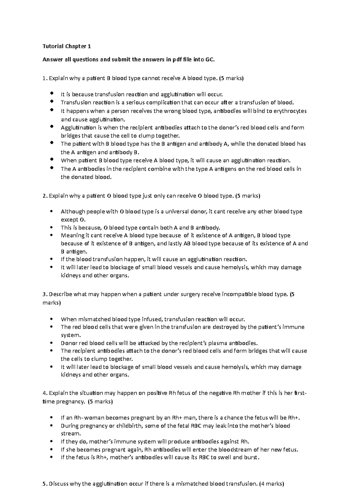 Blood - Tutorial Chapter 1 Answer all questions and submit the answers ...