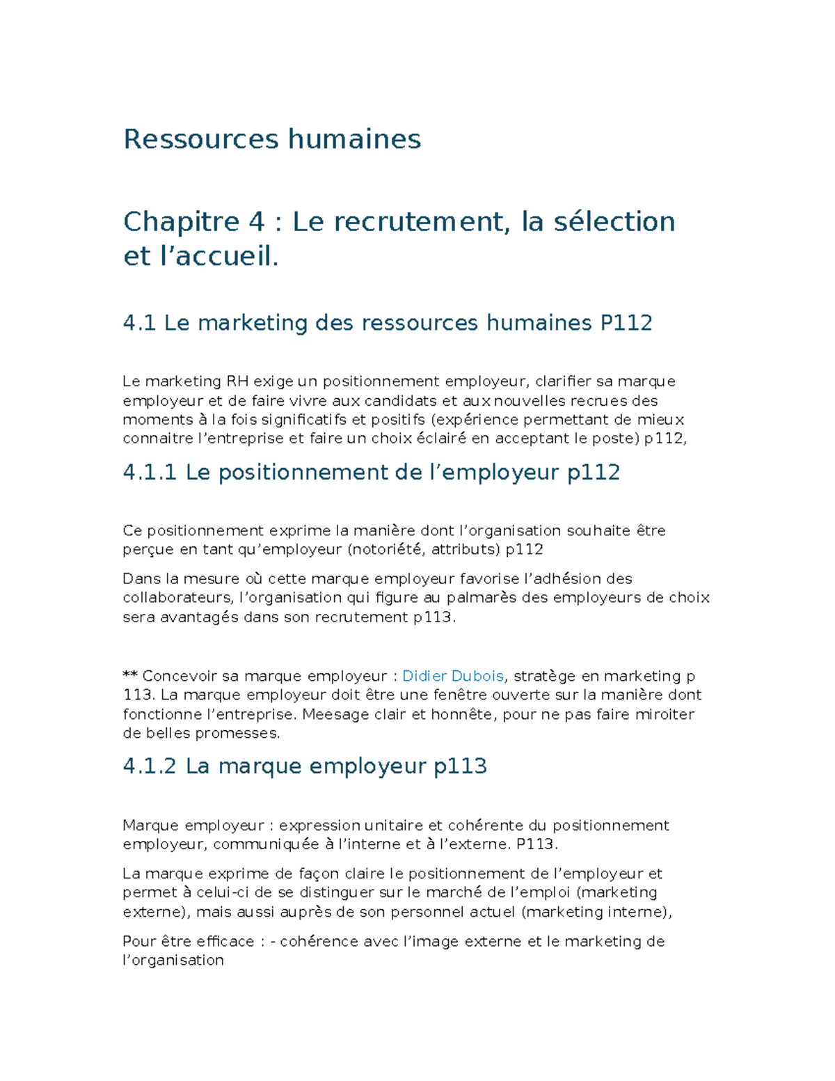 Ressources humaines - note cours - Ressources humaines Chapitre 4 : Le ...