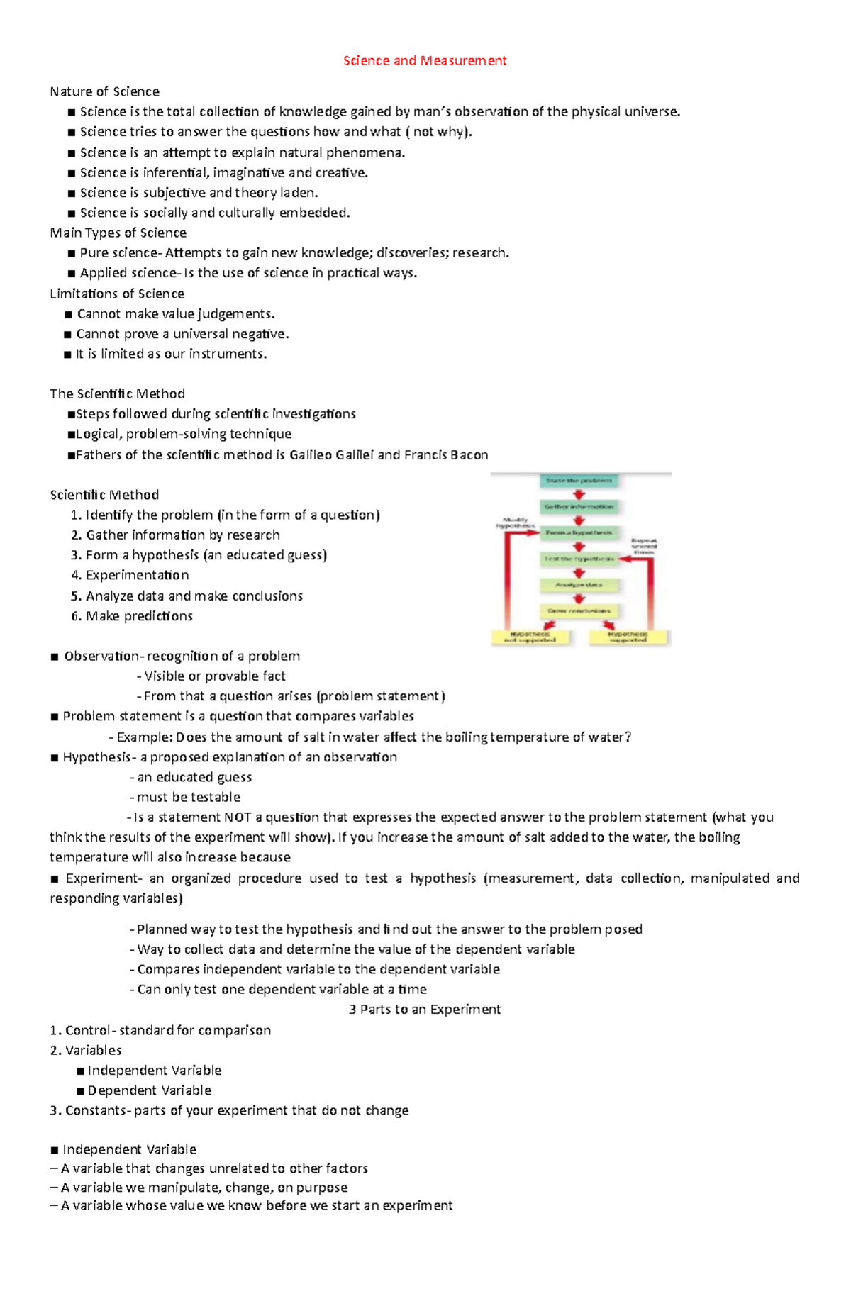 Chemistry Midterm Lecture Chapter 2 - Science and Measurement Nature of ...