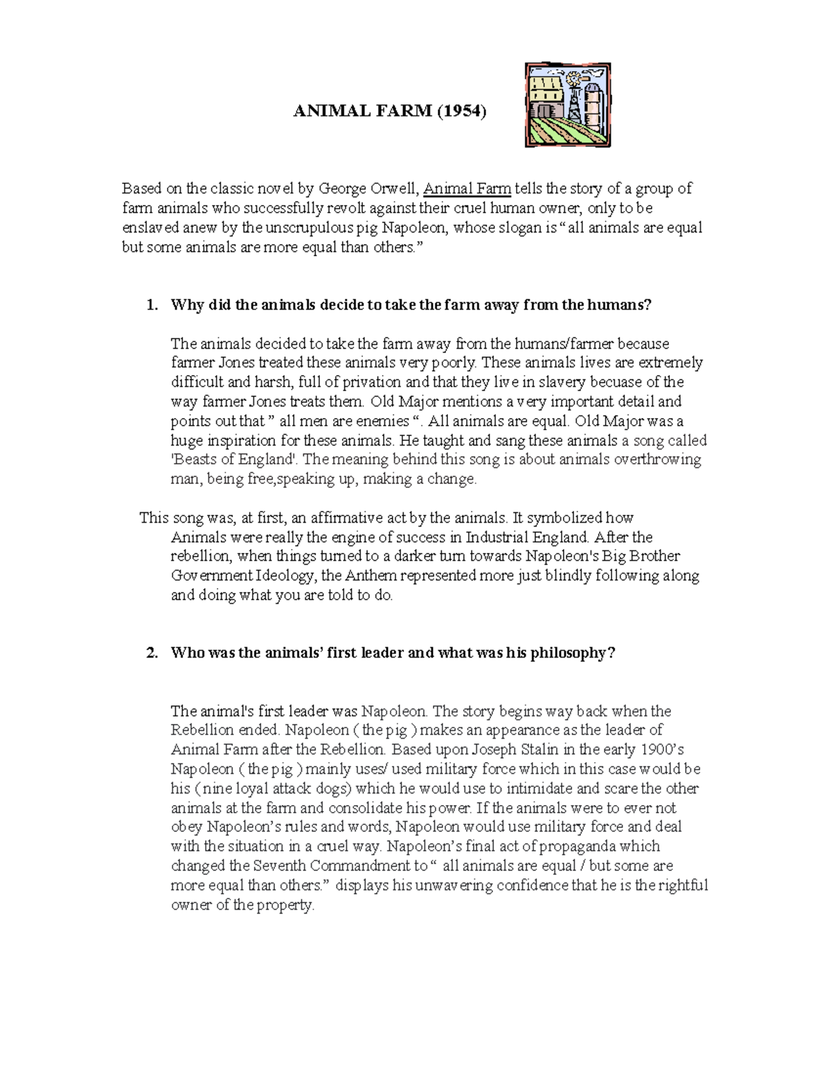 Civics- Animal Farm 2013 - ANIMAL FARM (1954) Based on the classic ...