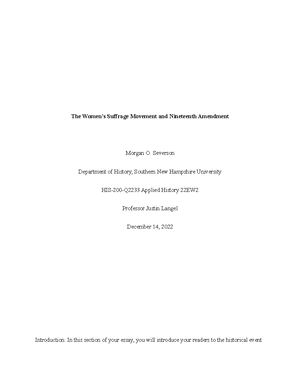 HSE 101 Journal One - Morgan Severson HSE 101 Dr. Morgan 12 January ...