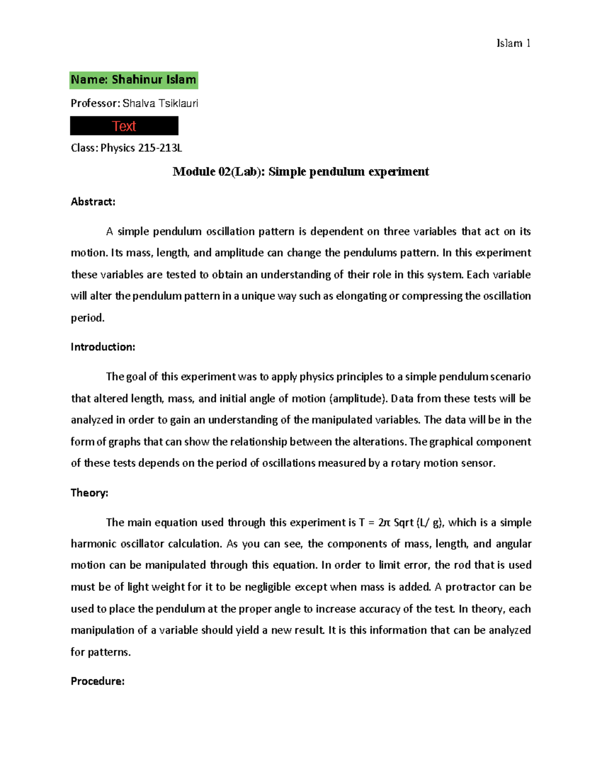 Physics Lab Module 2 Simple Pendulum Warning Tt Undefined Function 32 Warning Tt