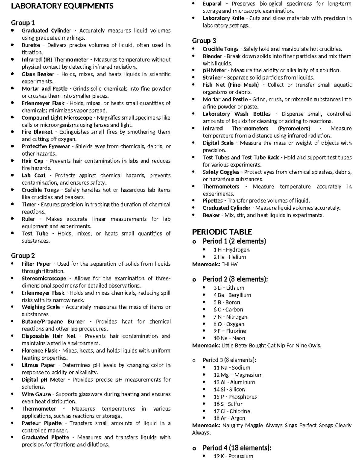 Chem reviewer - apparatus and periodic table only - LABORATORY ...